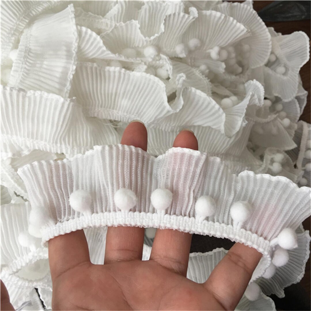 White Ruffled Chiffon Lace Trim Pleated Bud Silk Ruffled Trim Lace ...