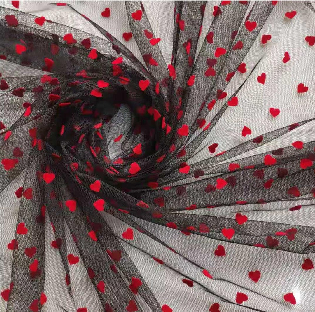 High-quality Hearts Gauze Fabric, Red Heart-shaped Mesh Fabric ...