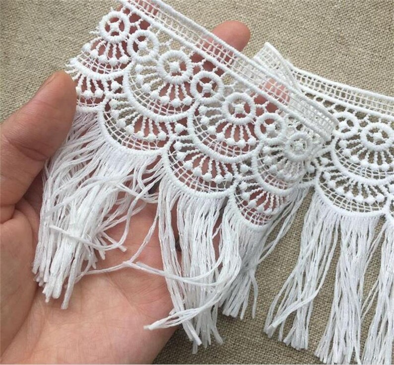 1 Yard White fringed lace trim round design suitable for | Etsy