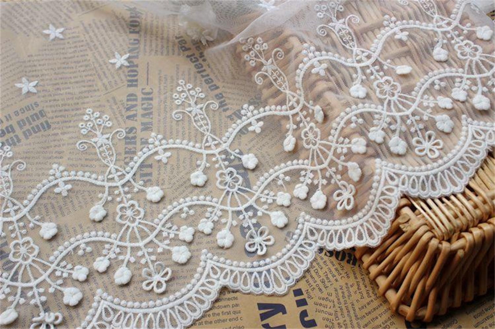 White Embroidered Lace Snowflake Trim Bridal Lace Wedding - Etsy