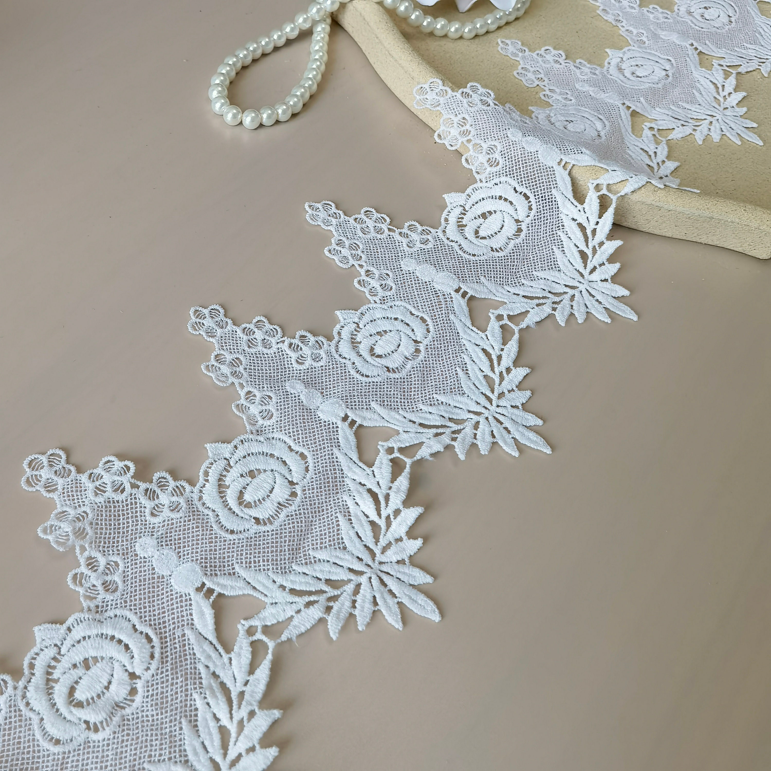 Vintage Fan-shaped Rose Lace Border White Venetian Lace | Etsy