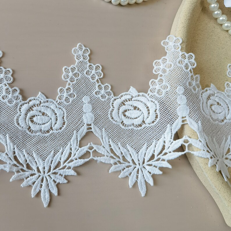 Vintage Fan-shaped Rose Lace Border White Venetian Lace | Etsy