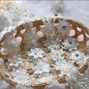 White 3D Beaded Flower Lace Decoration, Girl Dress, Scrapbook ...