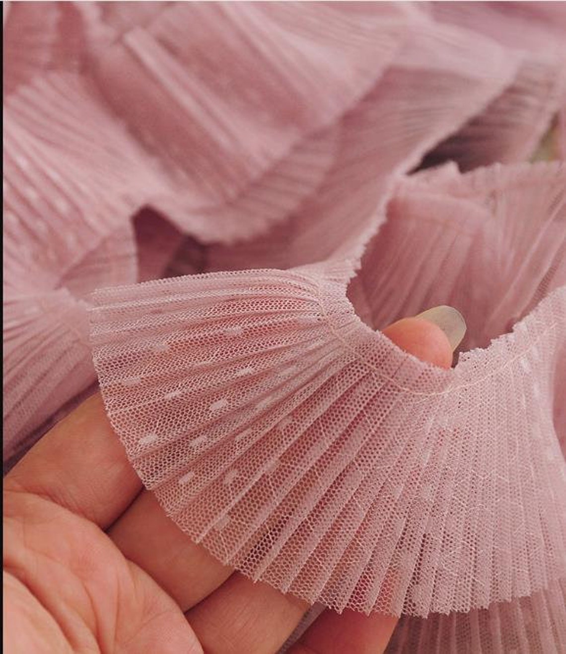 Vintage Pleated Tulle Lace Fabric, Polka Dot Tulle Mesh, Used for ...