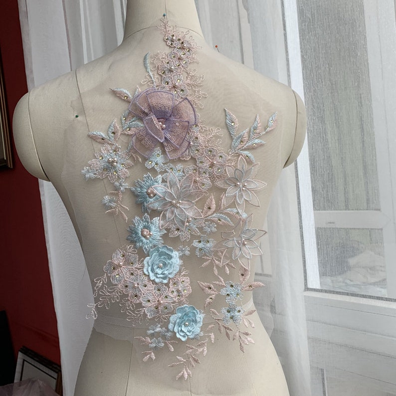 Powder Blue Lace Appliqué Beautifully Beaded 3d Flower Bridal - Etsy