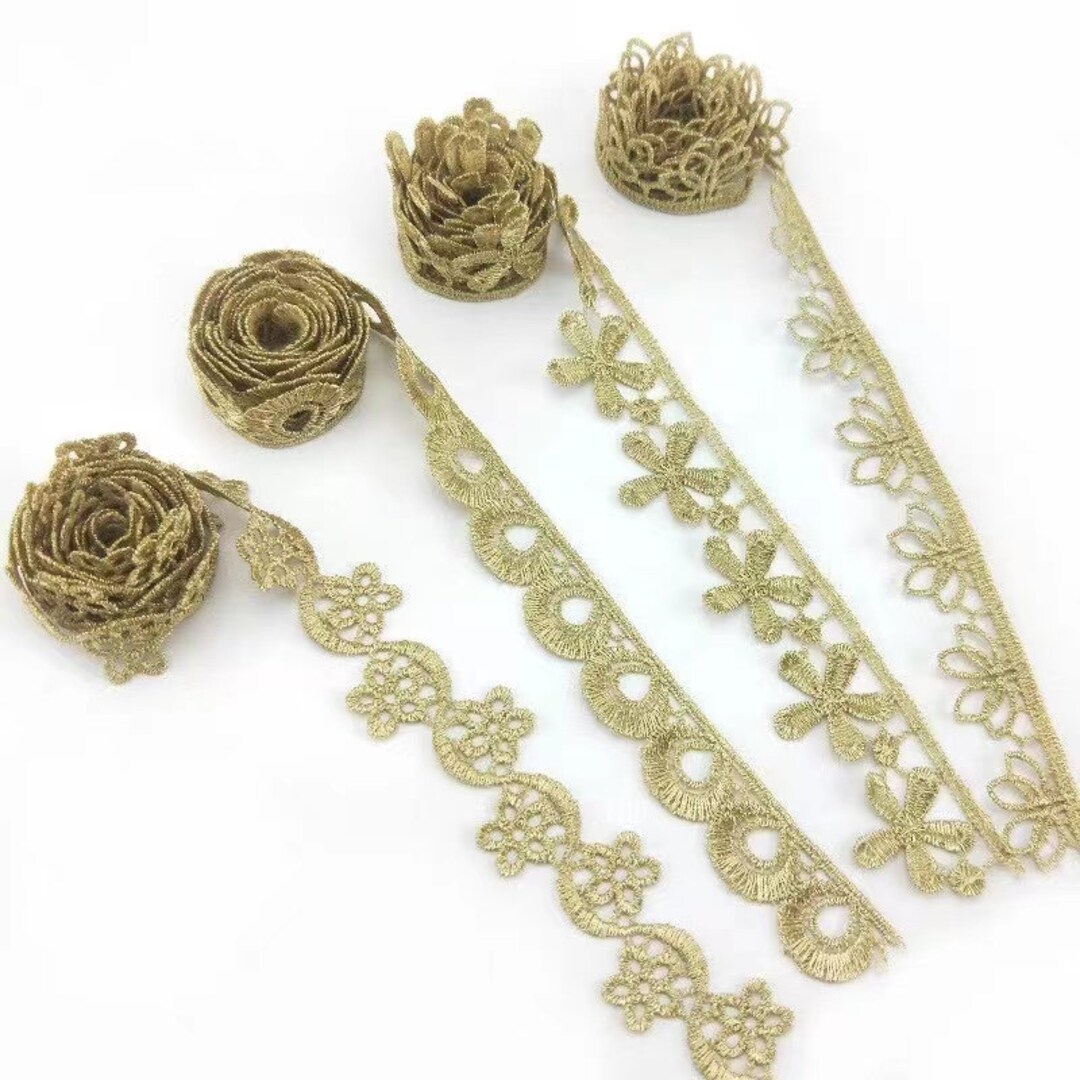 Golden Lace Trim Venetian Golden Lace Ribbon Metal Embroidery Lace ...
