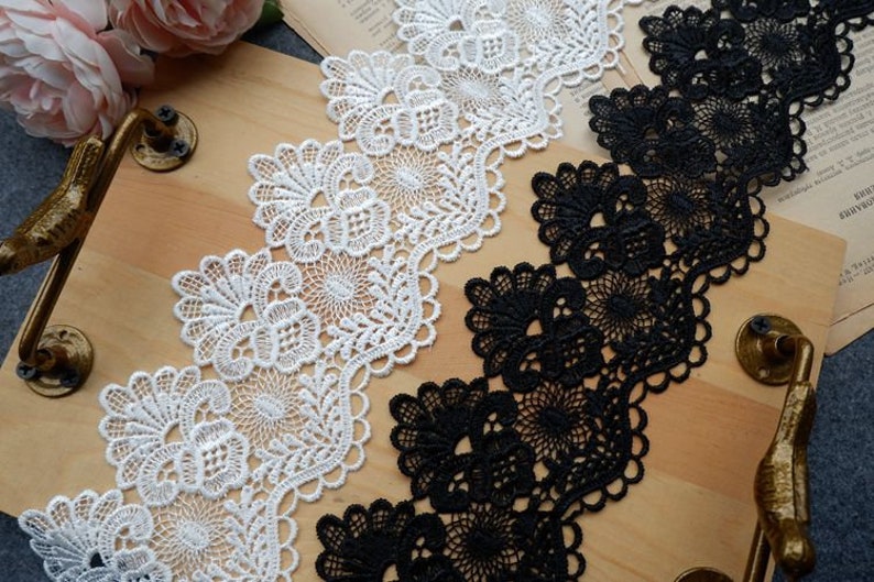 2 yards white retro fan-shaped embroidered lace trim for | Etsy