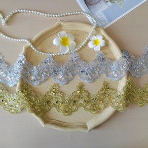 Classic Gold and Silver Beaded Sequin Car Bone Lace Trim, Dress Wedding ...