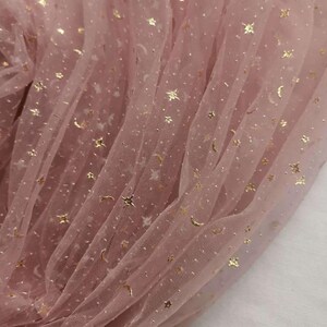 Golden Star and Moon Printed Mesh Fabric, American Mesh Lace Fabric ...