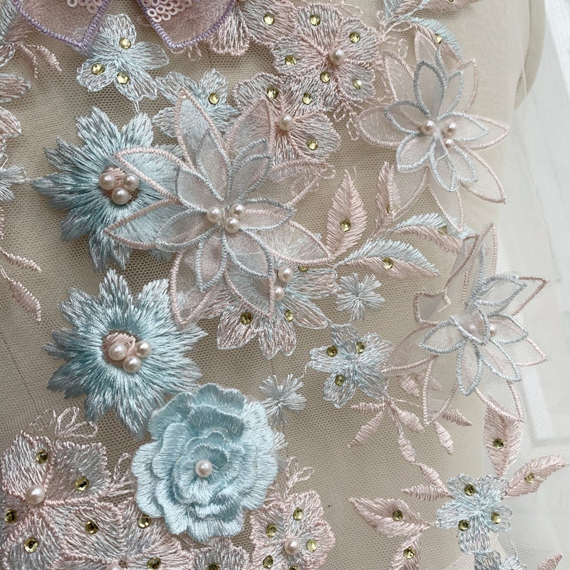 Powder Blue Lace Appliqué Beautifully Beaded 3d Flower Bridal - Etsy