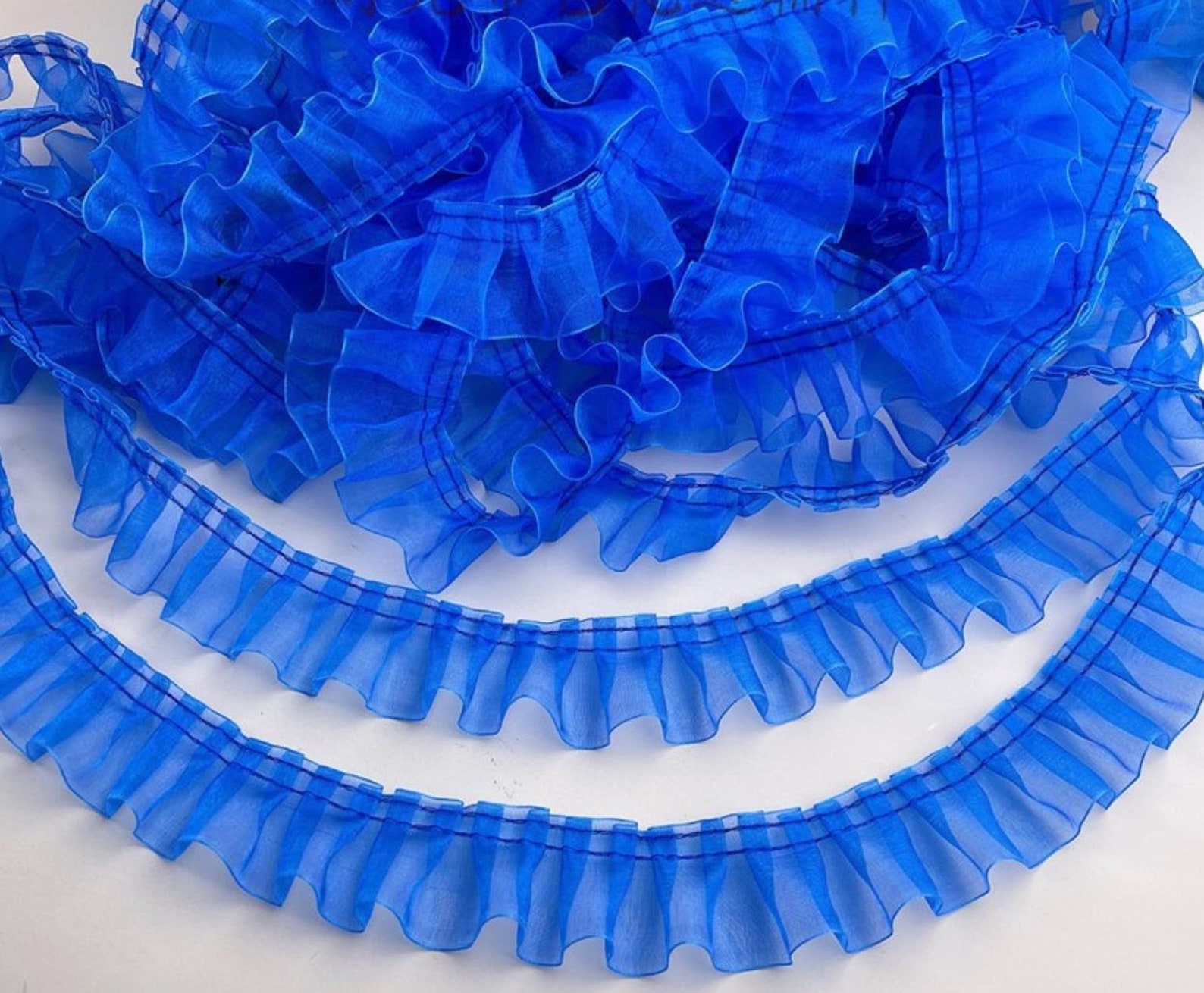 1.57" Wide Snow Gauze Belt With Organ Pleated Lace Trim, Suitable for ...