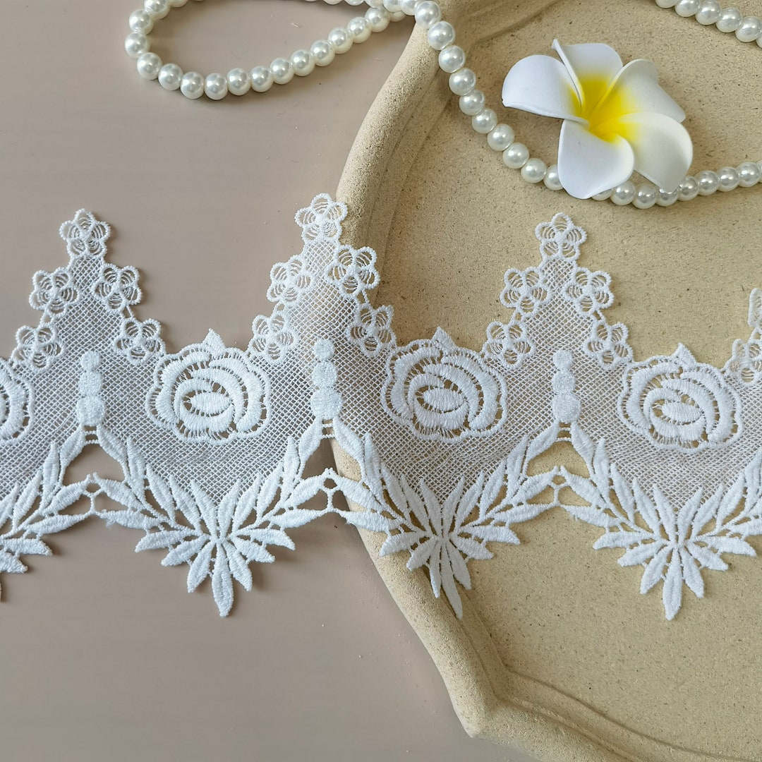 Vintage Fan-shaped Rose Lace Border, White Venetian Lace Border, 5.5 ...