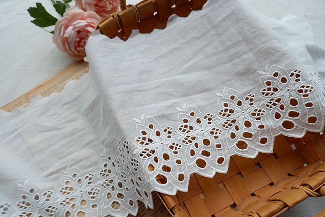 White Embroidered Sewing Cotton Lace Trim 16 Cm Wide | Etsy