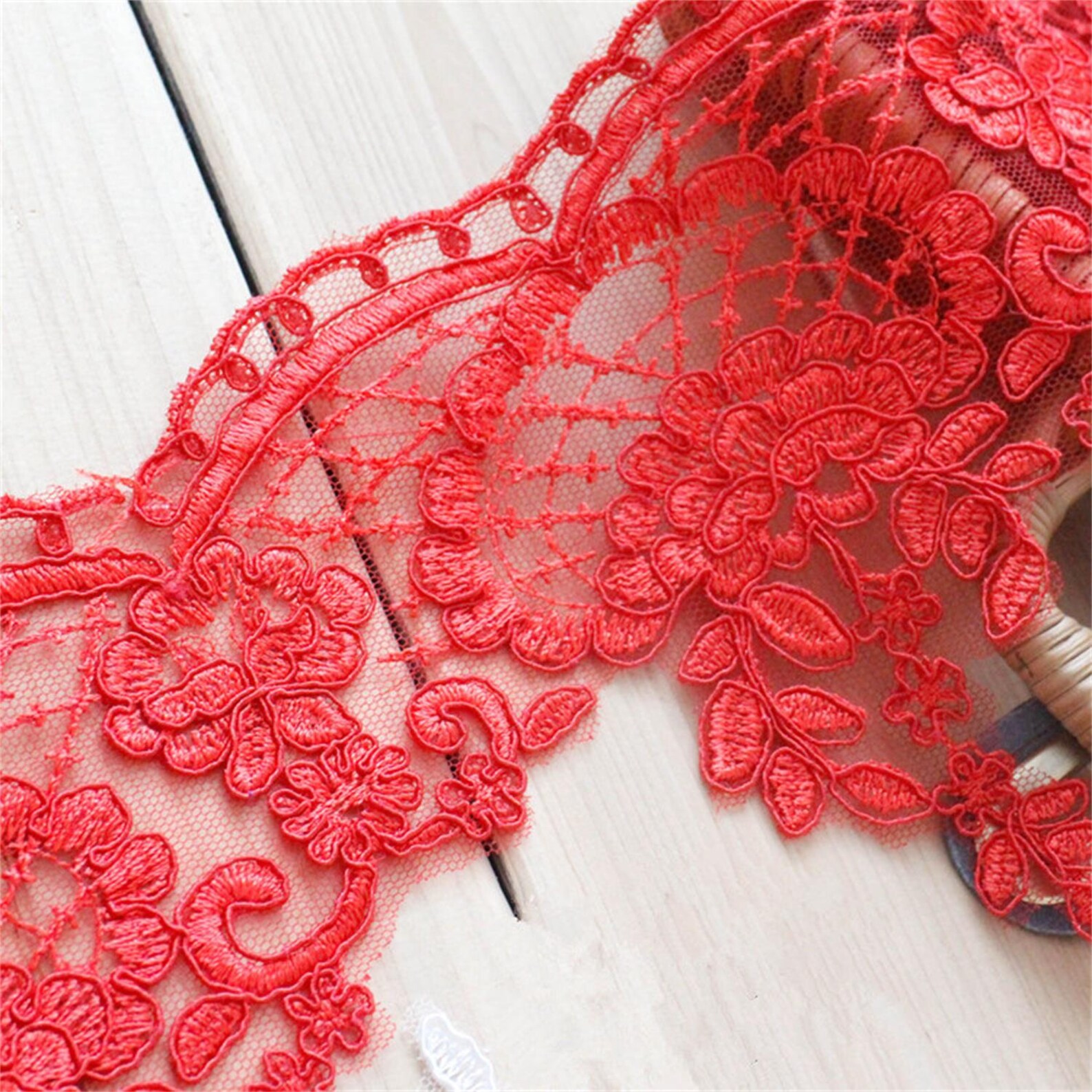Red/white Color Alencon Lace Trim for DIY Wedding Veils Sashes Headwear ...