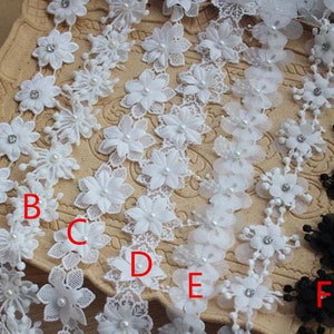 White 3D Beaded Flower Lace Decoration, Girl Dress, Scrapbook ...