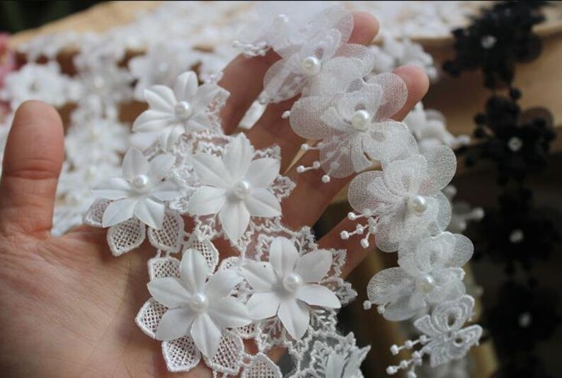 White 3D Beaded Flower Lace Decoration, Girl Dress, Scrapbook ...
