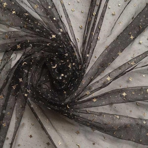 Golden Star and Moon Printed Mesh Fabric, American Mesh Lace Fabric ...