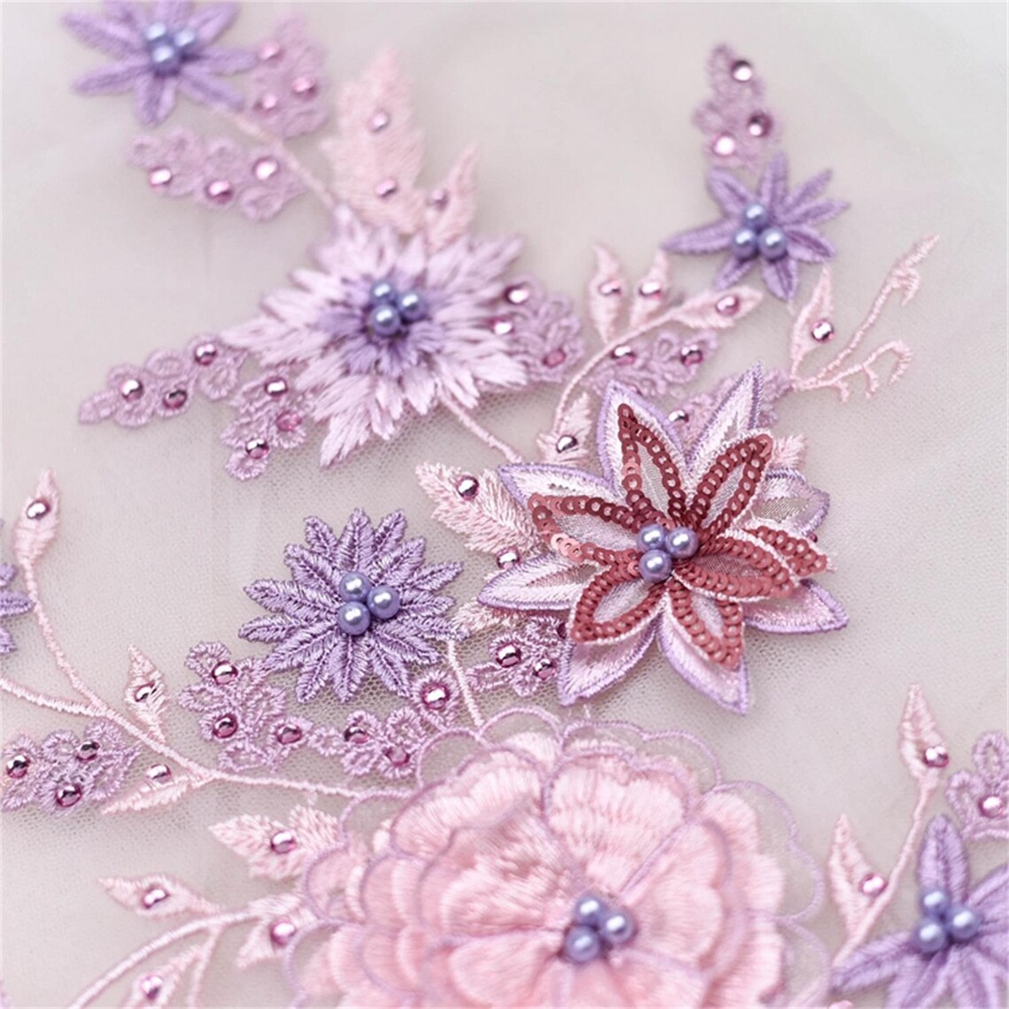 3D Pearl Beaded Flower Lace Applique Embellished Lace Patch | Etsy