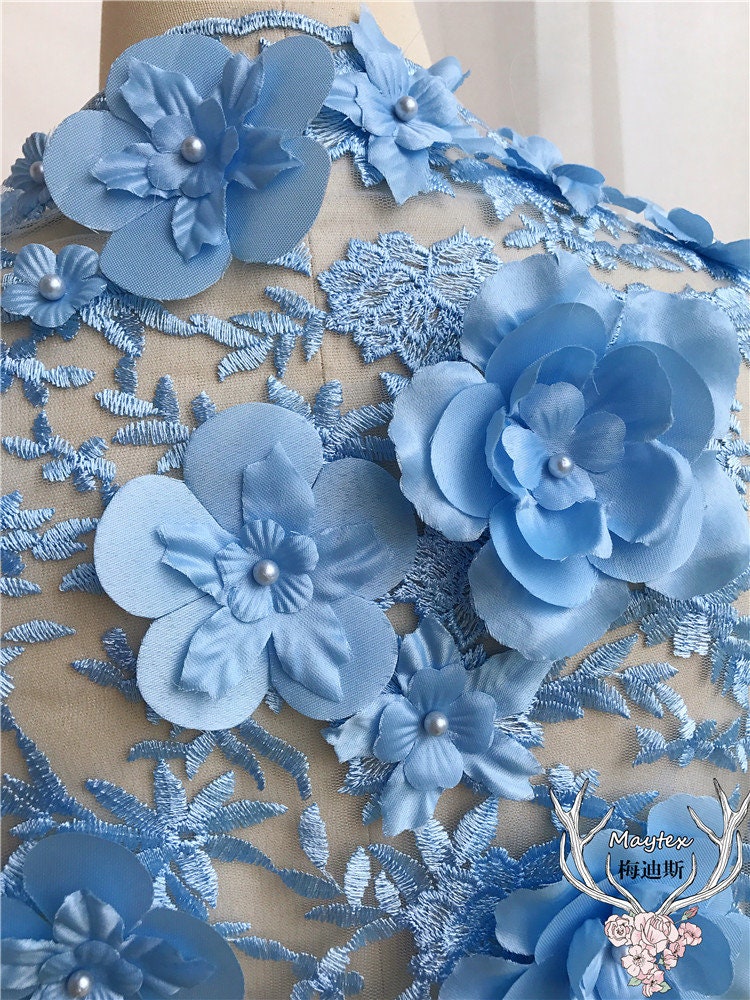 Blue Large Appliqué Luxurious 3D Satin Pearl Embroidered Lace - Etsy