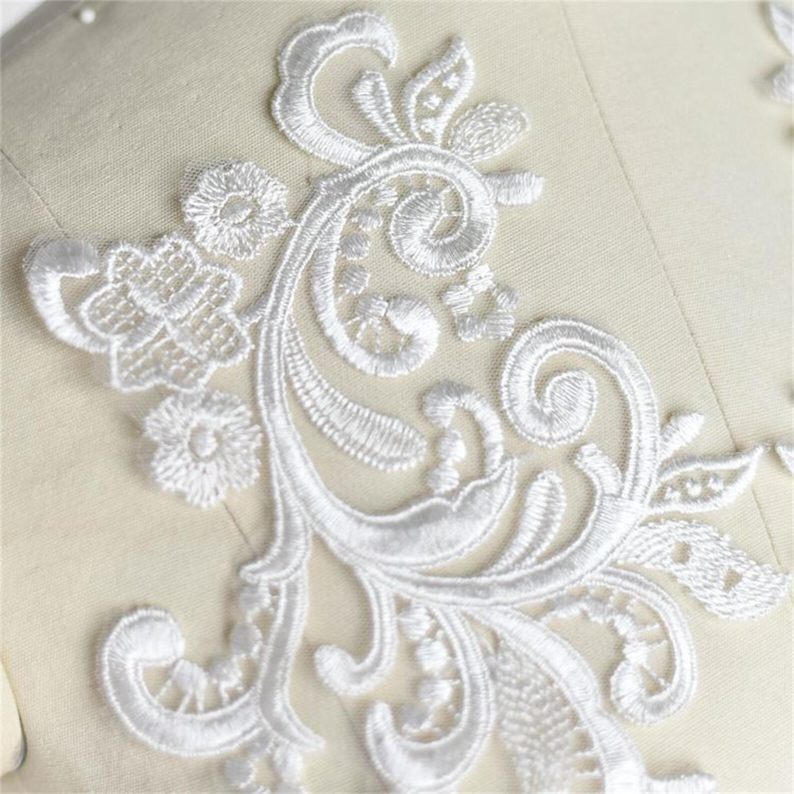 White Cotton Floral Lace Appliqué Pair Wedding Dress Bodice, Headdress ...