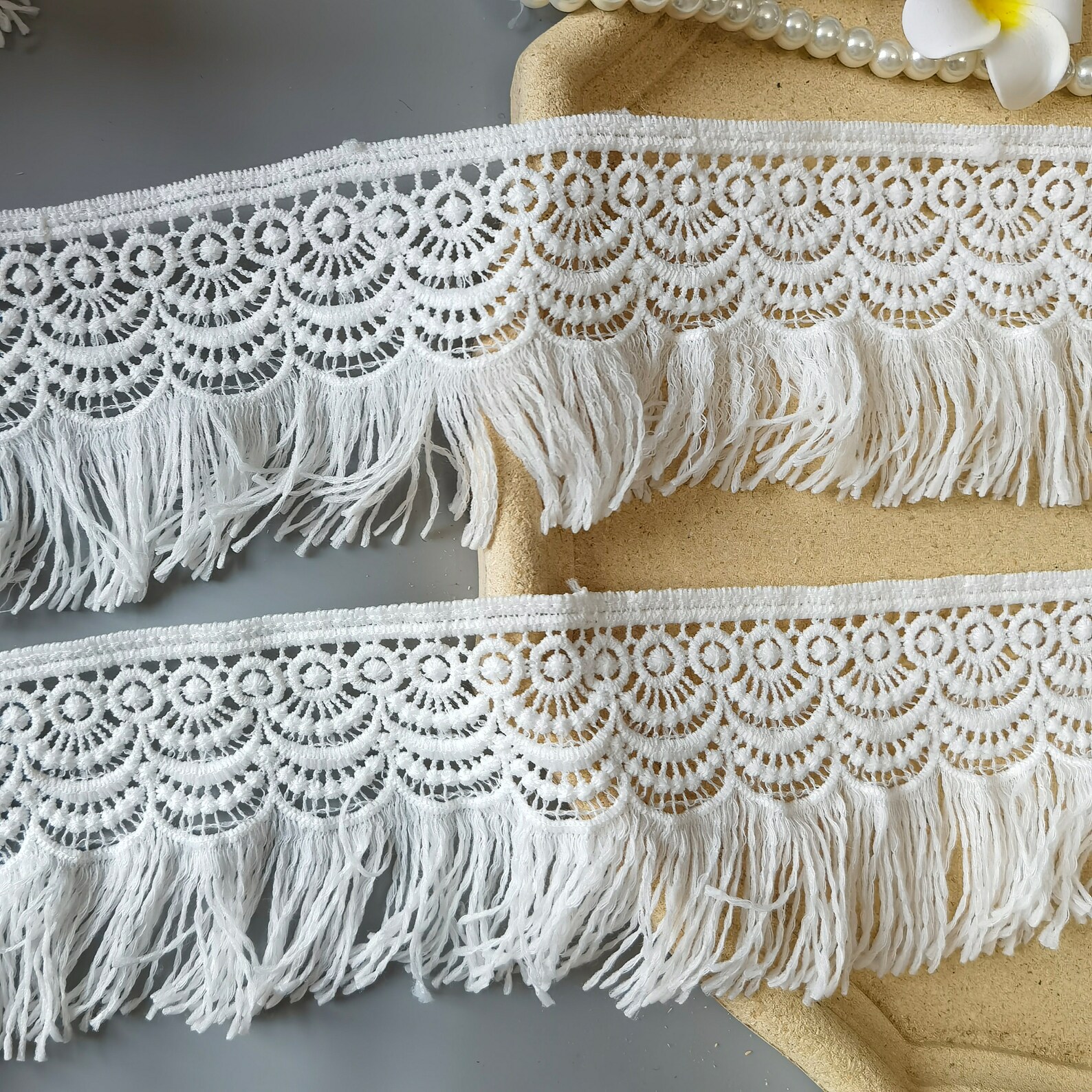 1 Yard White Fringed Lace Trim Round Design Suitable for - Etsy