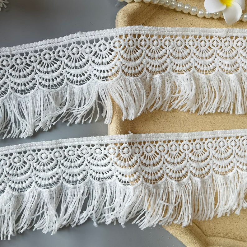 1 Yard White Fringed Lace Trim Round Design Suitable for - Etsy