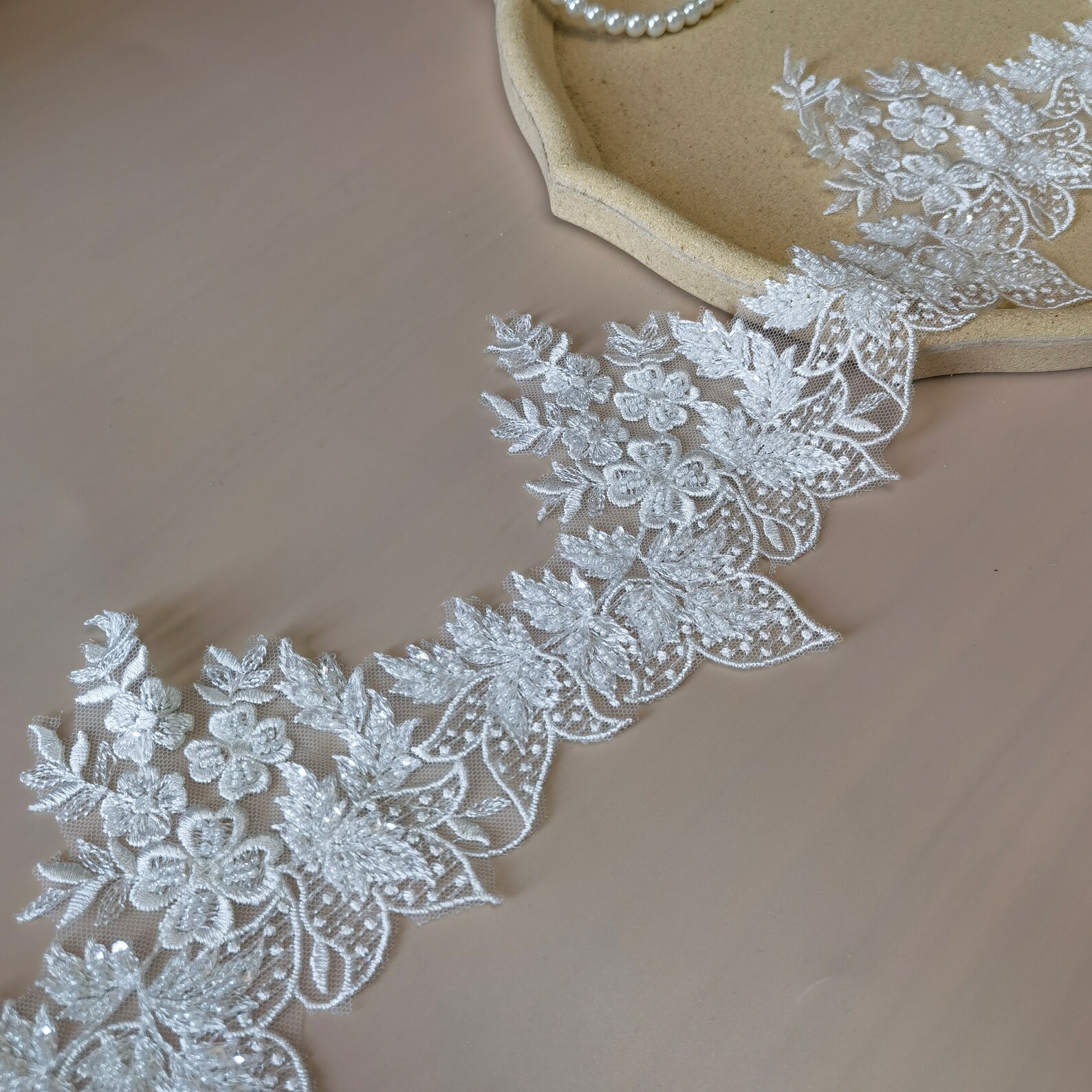 Graceful Ivory Pearl Beaded Lace Trim Flowers Leaves Lace - Etsy
