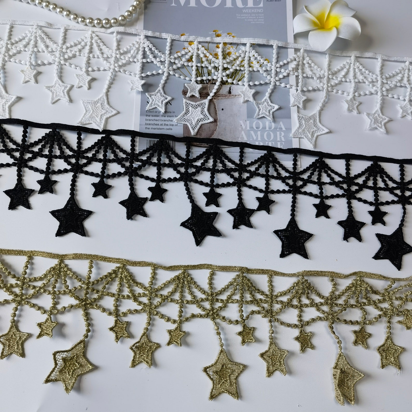 2 Yardsdelicate Star Lace Trim Stars Fringe Tassels Lace for | Etsy