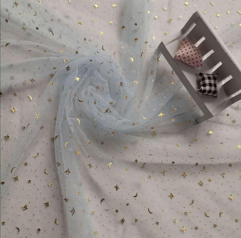 Golden star and moon printed mesh fabric American mesh lace | Etsy