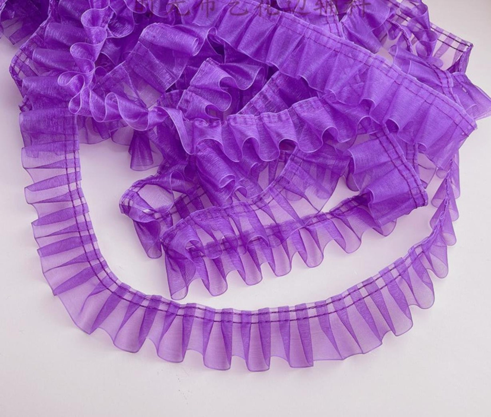 1.57" Wide Snow Gauze Belt With Organ Pleated Lace Trim, Suitable for ...