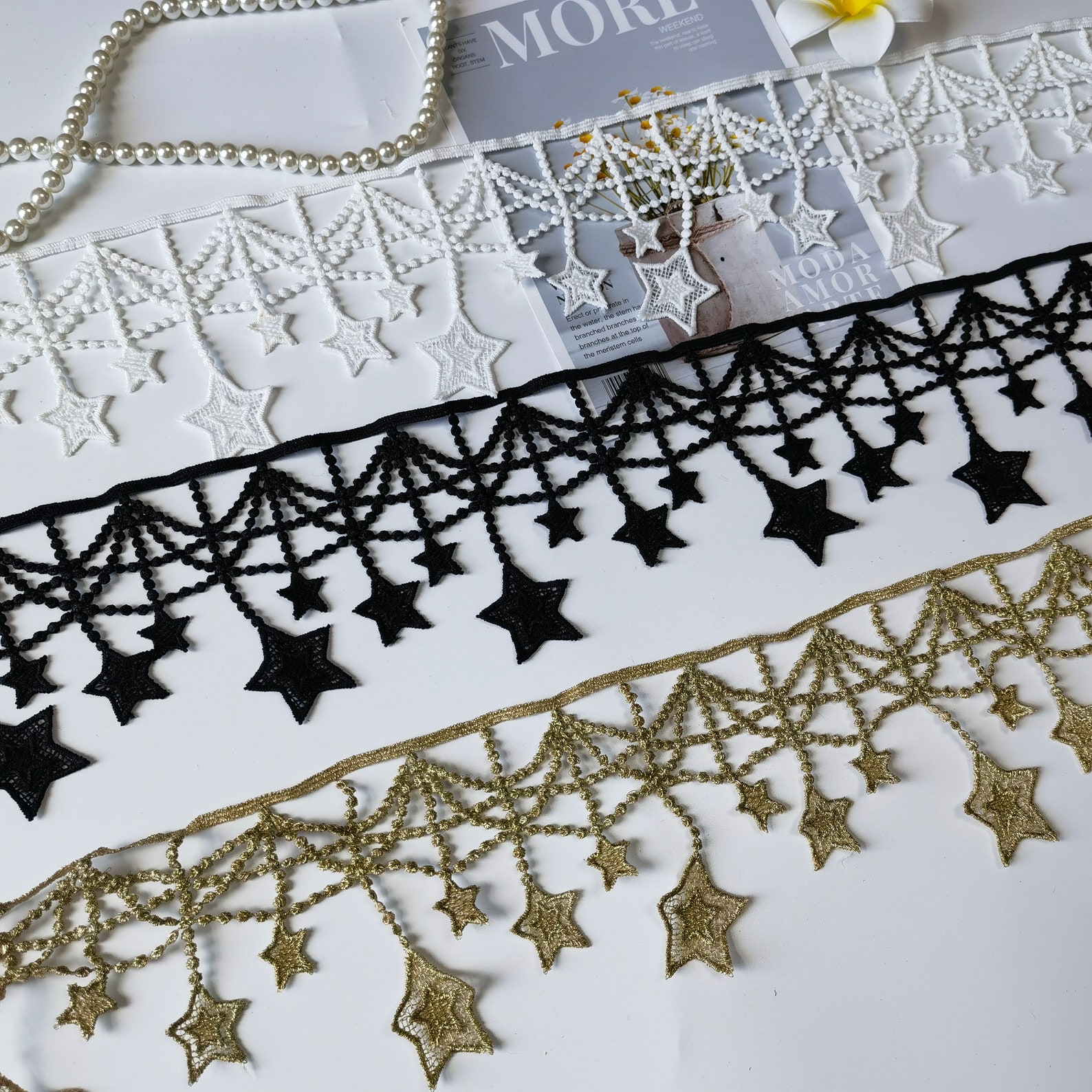 2 Yardsdelicate Star Lace Trim Stars Fringe Tassels Lace for | Etsy