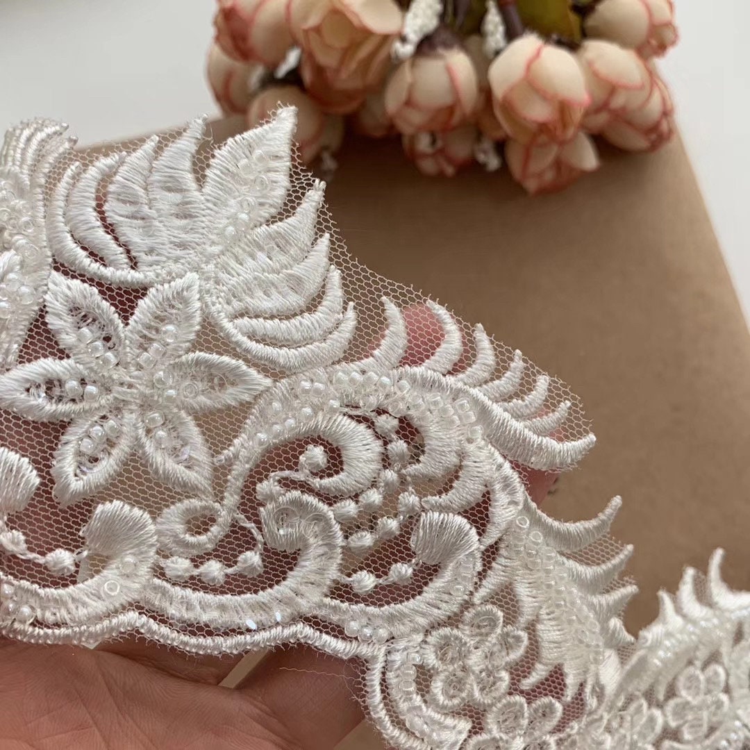 Creamy bridal lace trim wedding veil lace trim rayon | Etsy