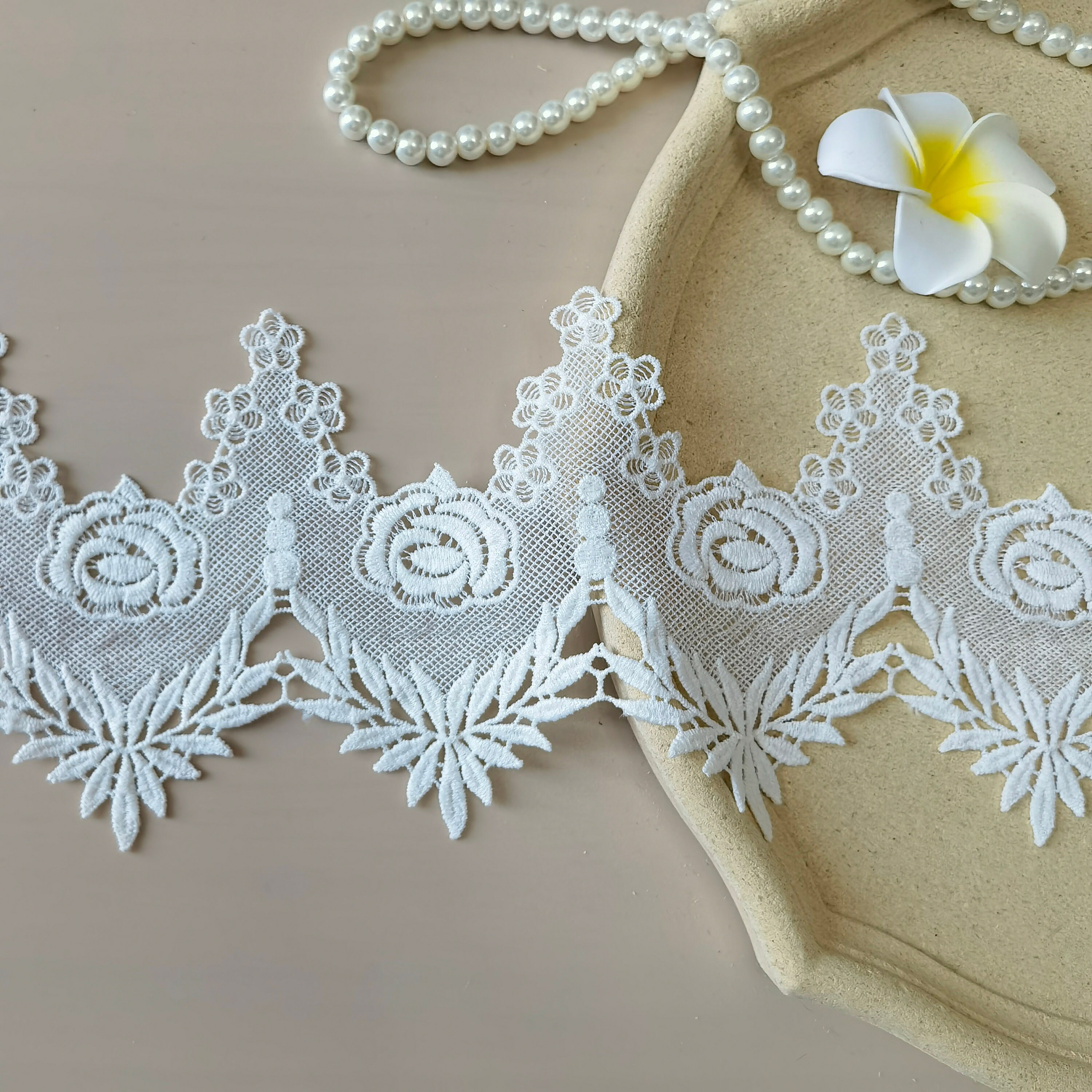 Vintage Fan-shaped Rose Lace Border White Venetian Lace | Etsy