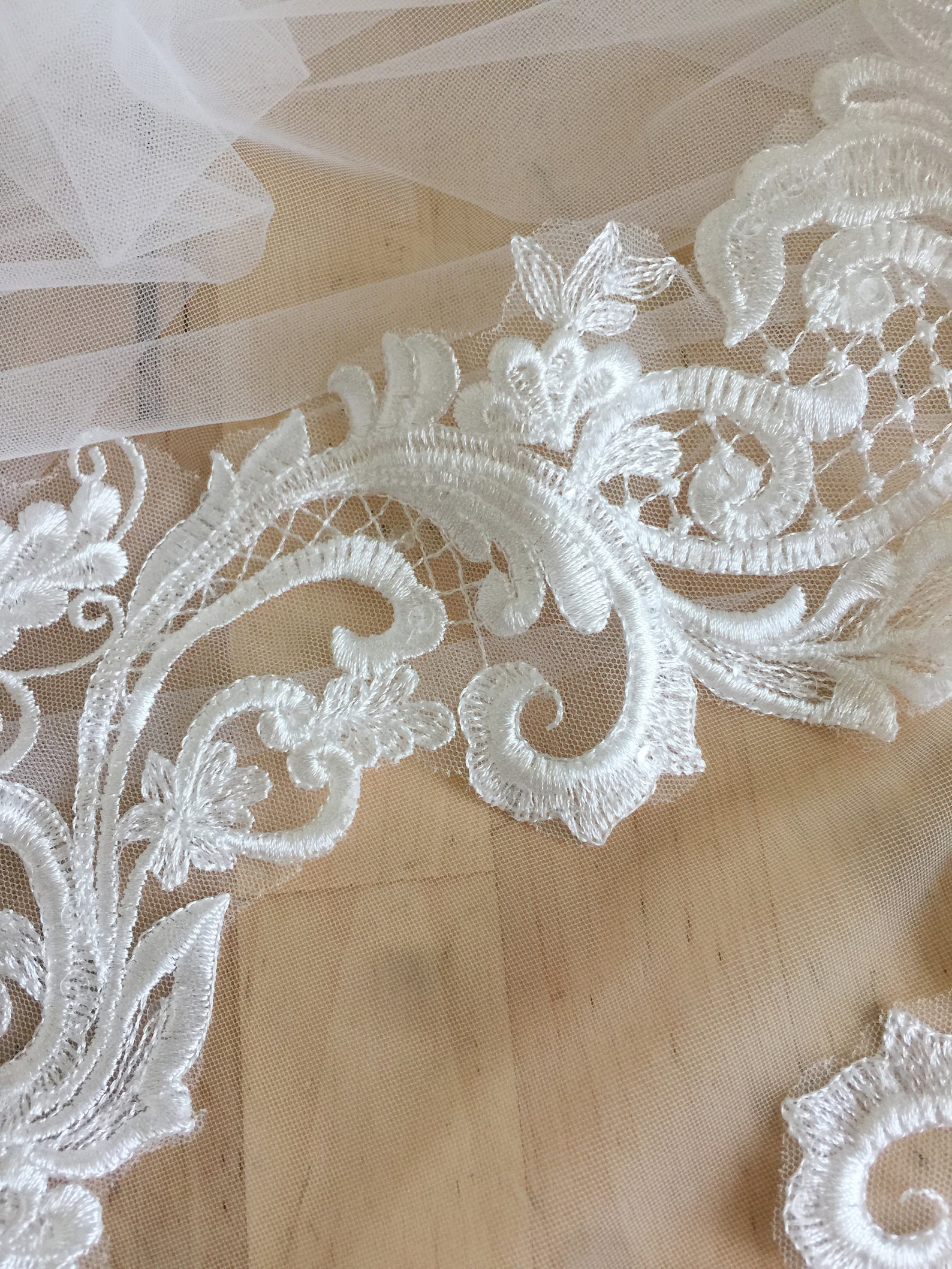 White Sequin Embroidered Applique 1 Pair, Suitable for Wedding, Veil ...