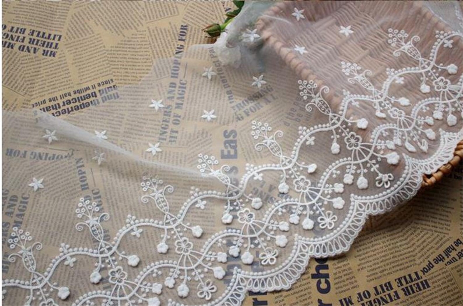 White Embroidered Lace, Snowflake Trim, Bridal Lace, Wedding Lace Trim ...