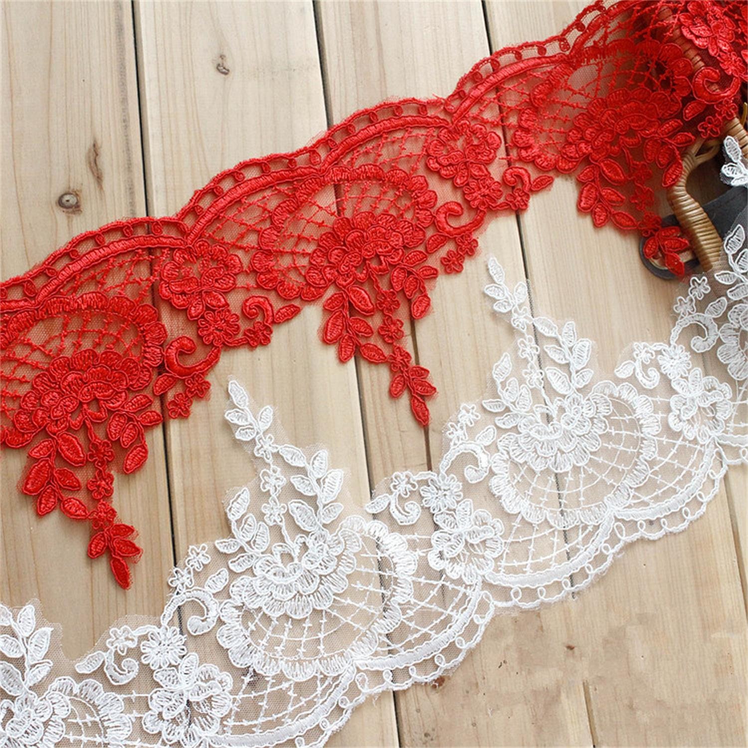 Red/white Color Alencon Lace Trim for DIY Wedding Veils Sashes Headwear ...