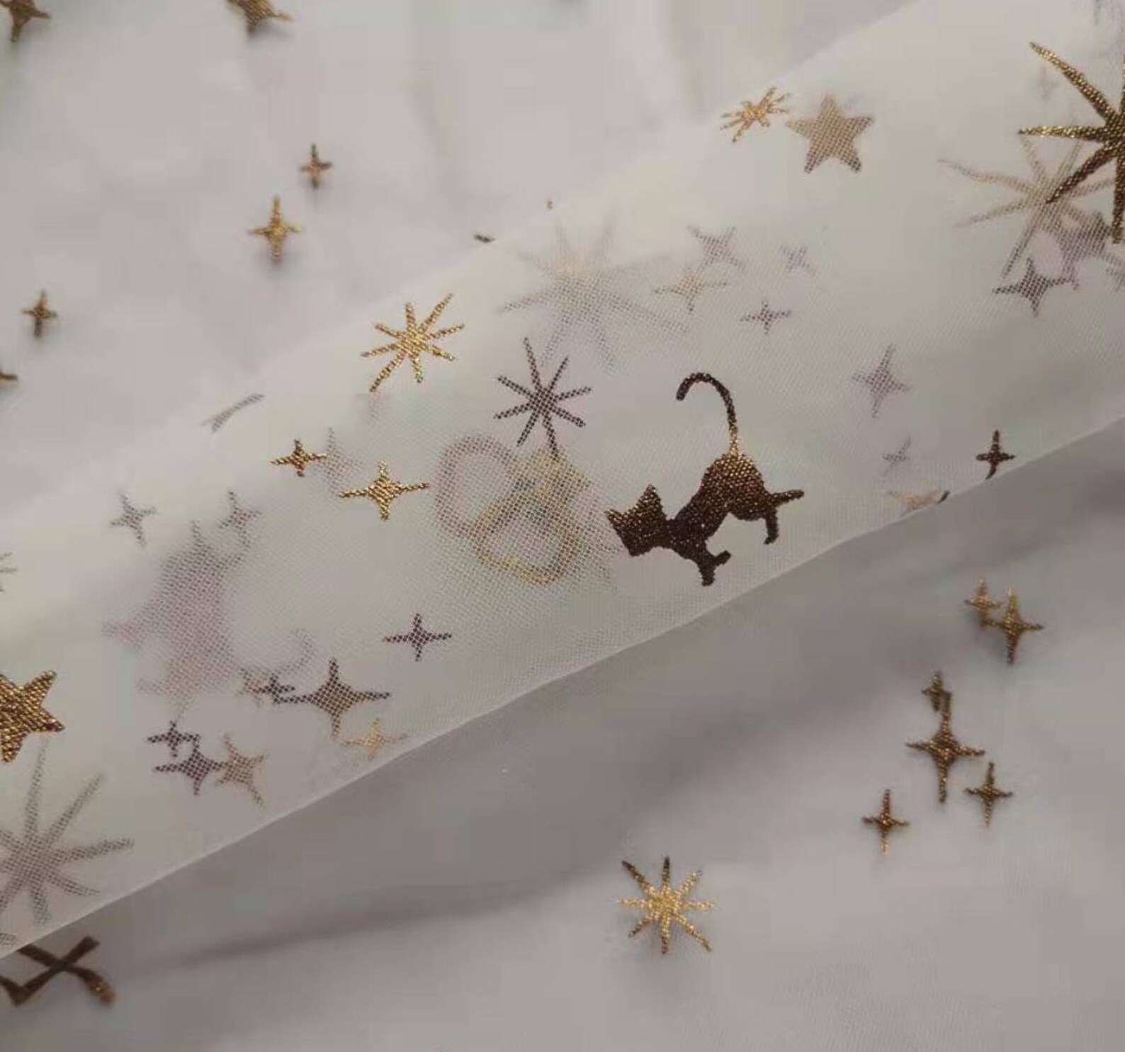 Cat Pattern Lace Fabric, Star Lace Fabric, Suitable for Children's ...