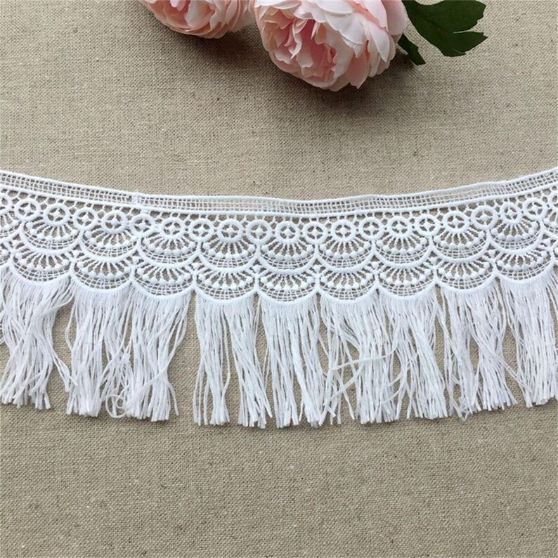 1 Yard White fringed lace trim round design suitable for | Etsy