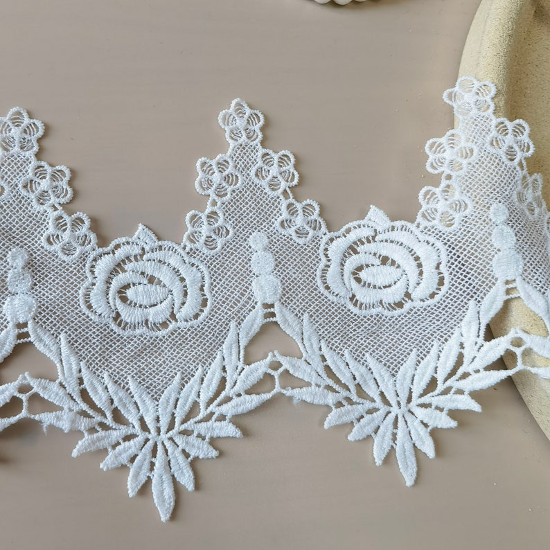 Vintage Fan-shaped Rose Lace Border White Venetian Lace | Etsy