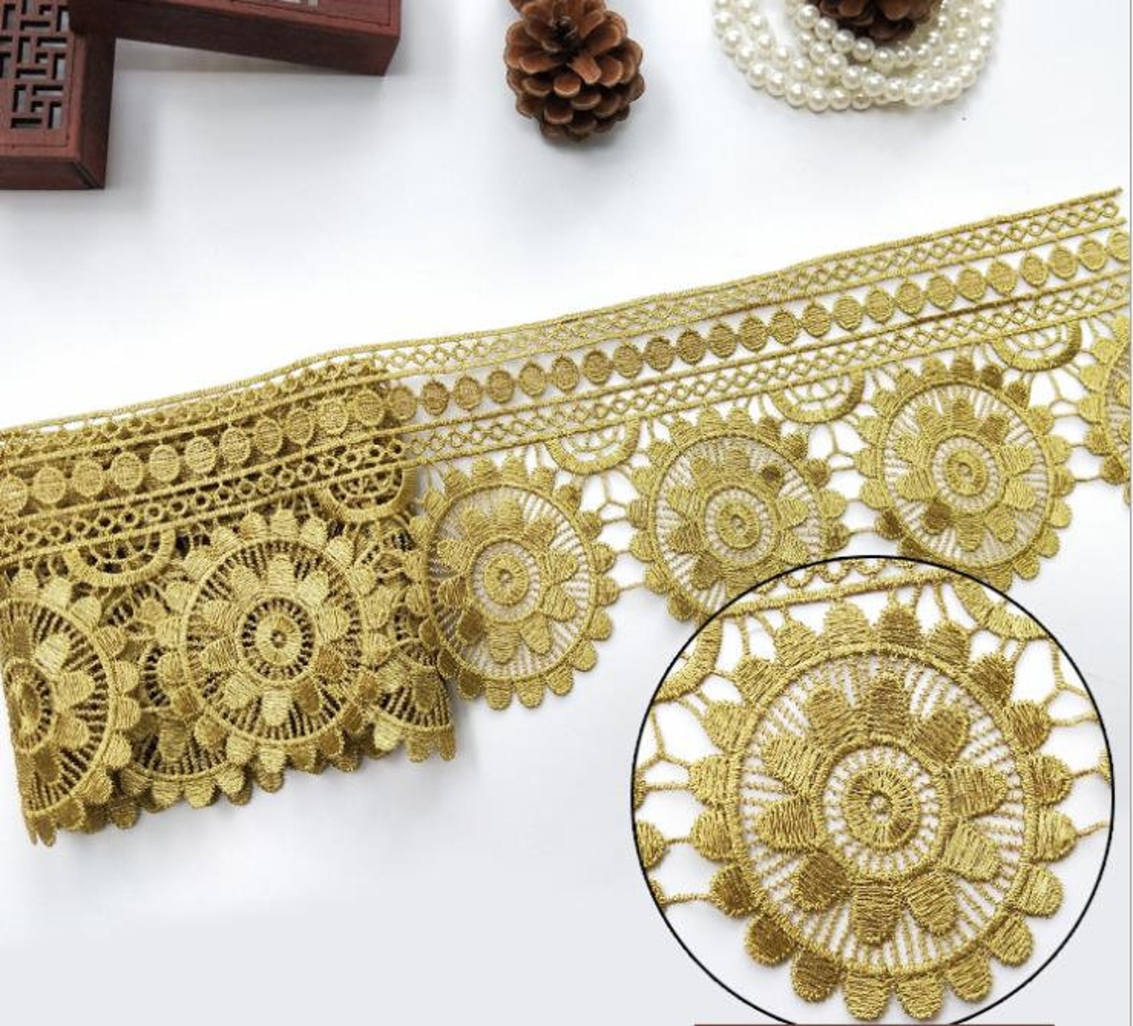 Extra-wide Metallic Gold-tone Lace Trim Beautiful | Etsy