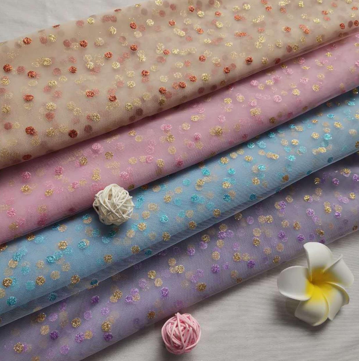 Multi-color Polka Dot Sequins Dotted on the Tulle Fabric, Suitable for ...