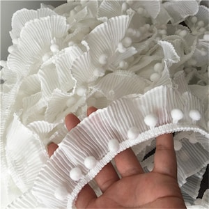 White Ruffled Chiffon Lace Trim Pleated Bud Silk Ruffled Trim Lace ...