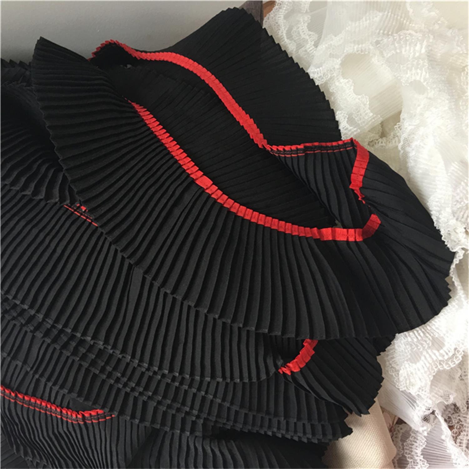 Pleated Black and Red Chiffon Lace Trims Ribbons 9cm | Etsy