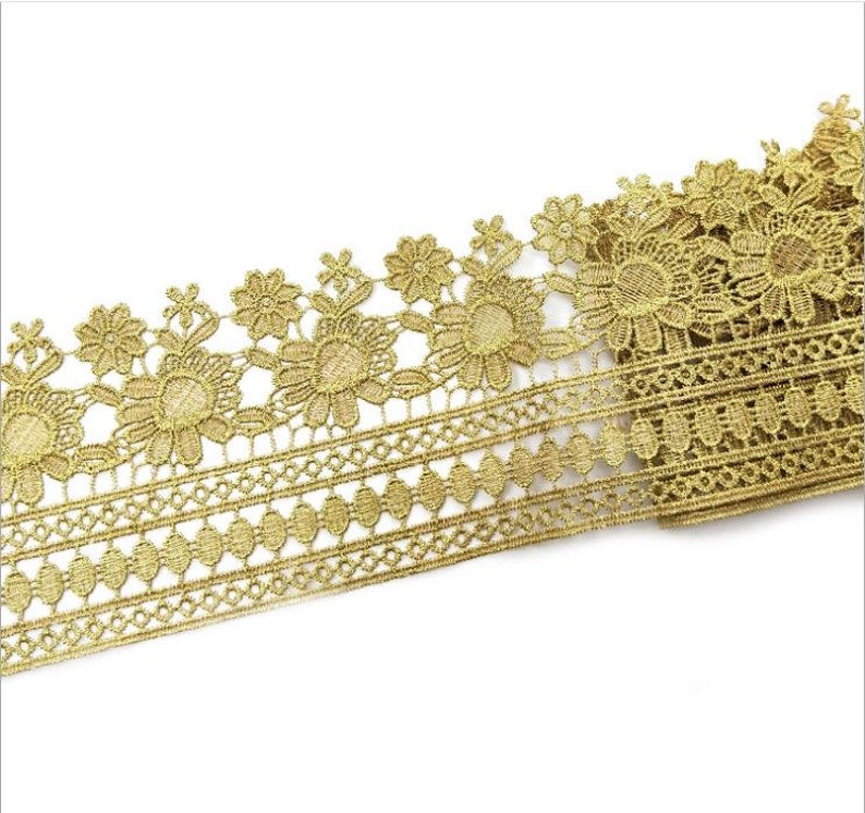 Extra-wide Metallic Gold-tone Lace Trim With Floral Gold-embellish Lace ...