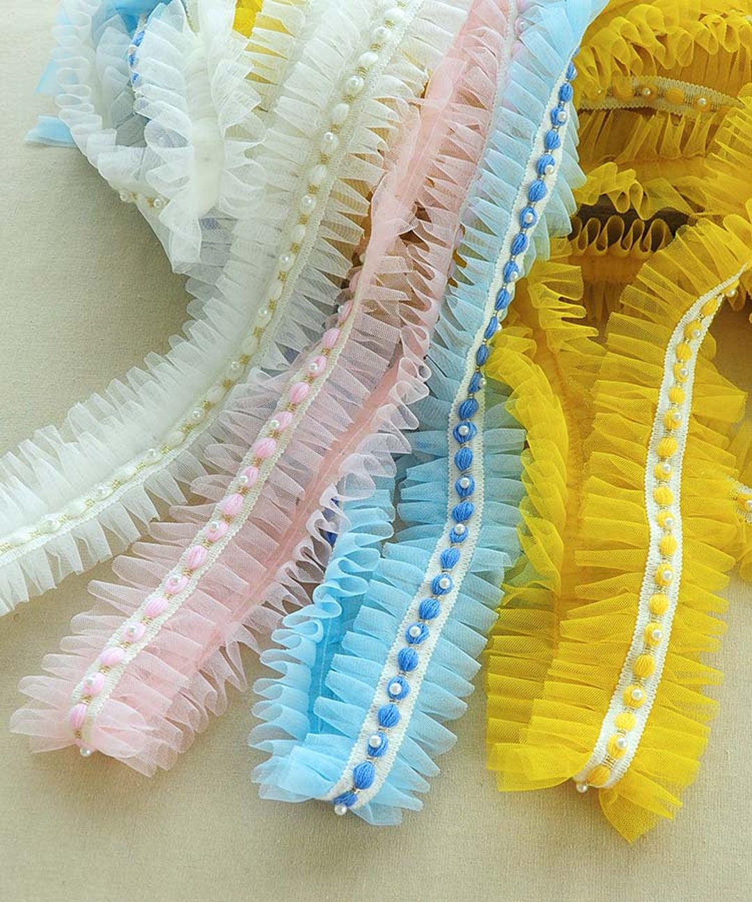 Handmade Mesh Beads With Pleated Lace Trim, Baby Dress Lace Trim - Etsy