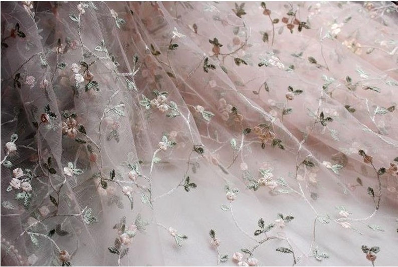 White Pink Delicate Tulle Lace Fabric 3D Floral Embroidery | Etsy