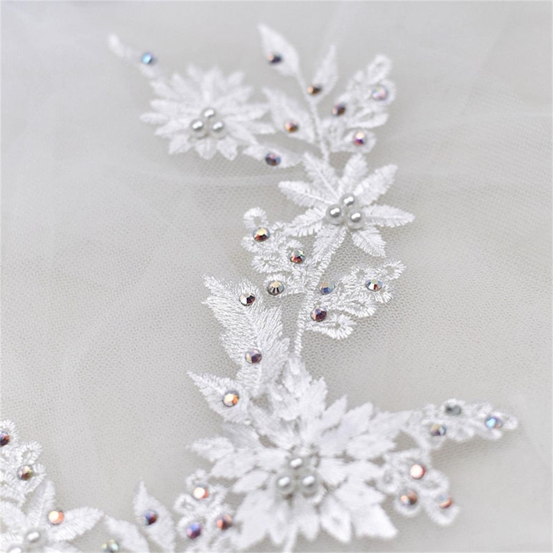 3D Pearl Beaded Flower Lace Applique Embellished Lace Patch | Etsy