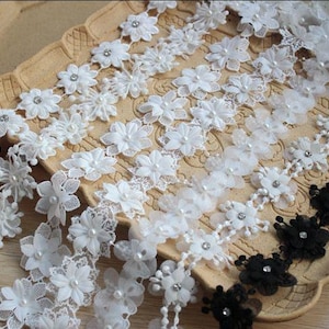 White 3D Beaded Flower Lace Decoration, Girl Dress, Scrapbook ...