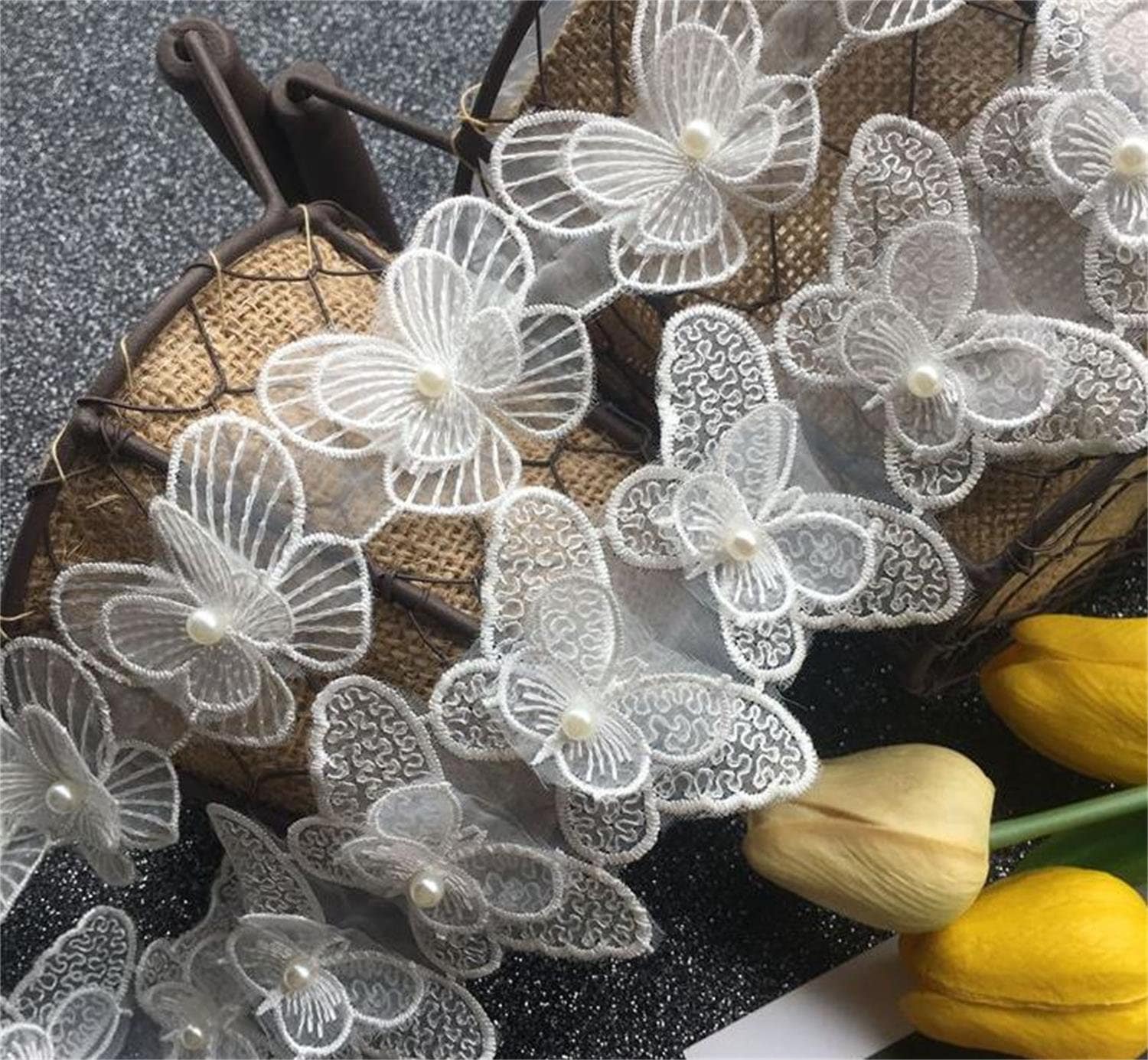 Exquisite Organza Double Beaded Butterfly Lace White Butterfly Pearl ...