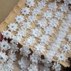 White 3D Beaded Flower Lace Decoration, Girl Dress, Scrapbook ...